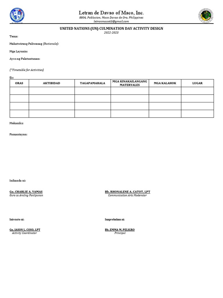 Activity Design Template | PDF