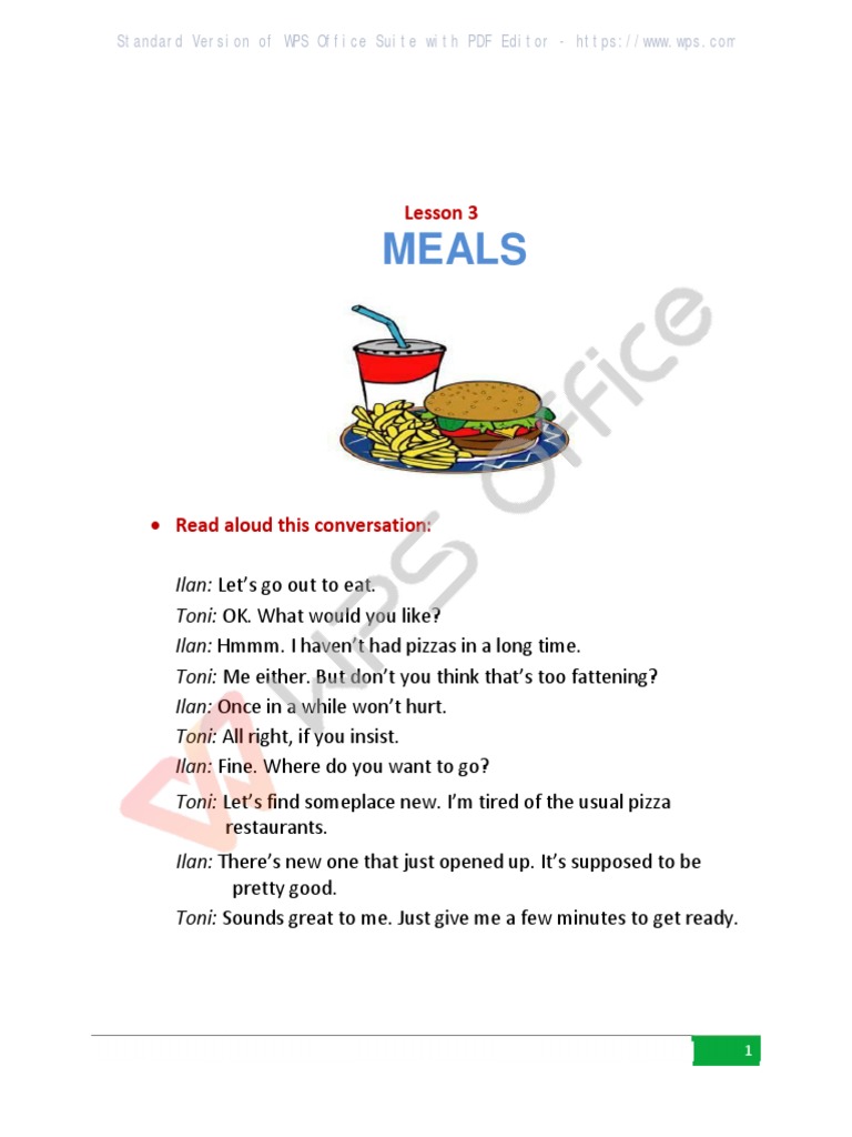English Communication Lesson 3 | PDF | Meal | Lunch