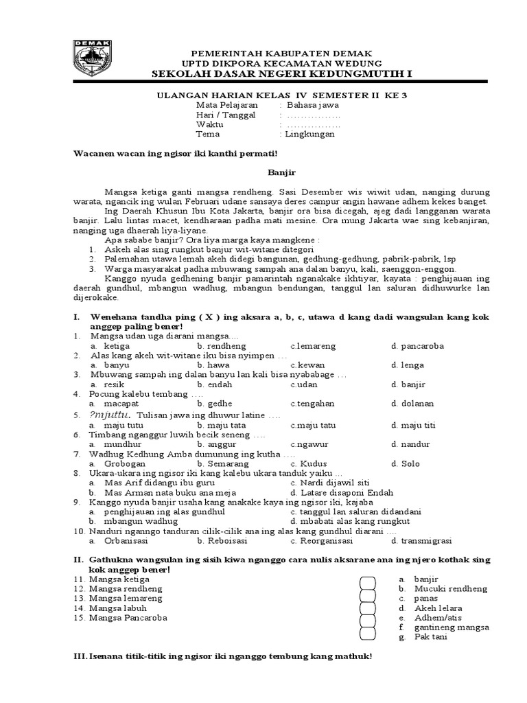 UH.3.Bahasa Jawa Kelas IV | PDF