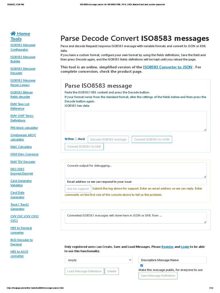 ISO8583 Message Parser For ISO8583 ATM, POS, VISA, MasterCard and Custom Payments | PDF | Debit ...