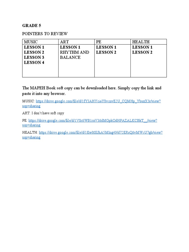MAPEH 5 Pointers To Review | PDF