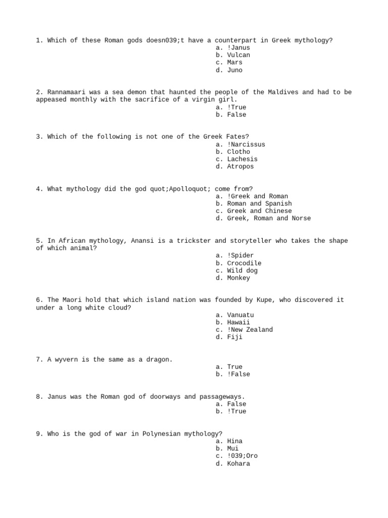 Roman, Greek, Norse and Other Mythological Figures and Concepts ...