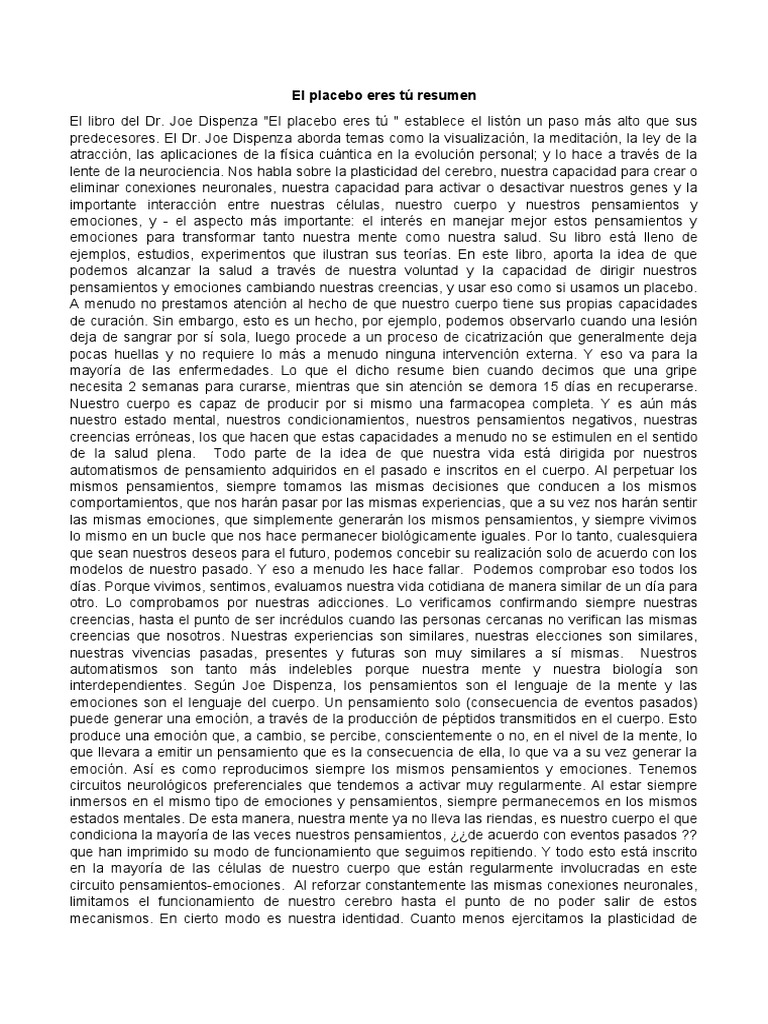 El Placebo Eres Tú Resumen FREDY | PDF | Mente | Pensamiento