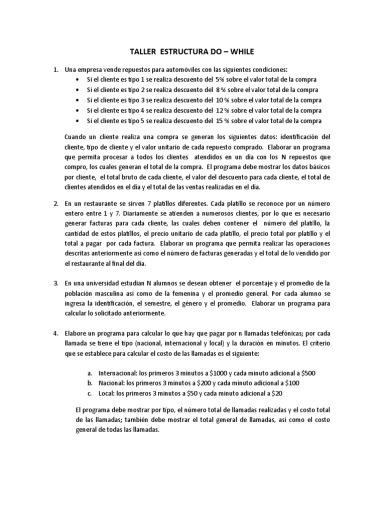 Taller Estructura Do While | PDF | Cliente | Economias