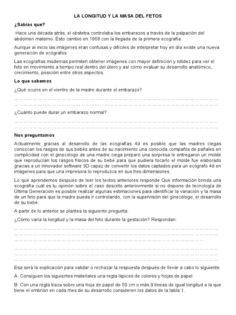 La Longitud y La Masa Del Feto | PDF | Ultrasonido médico | El embarazo