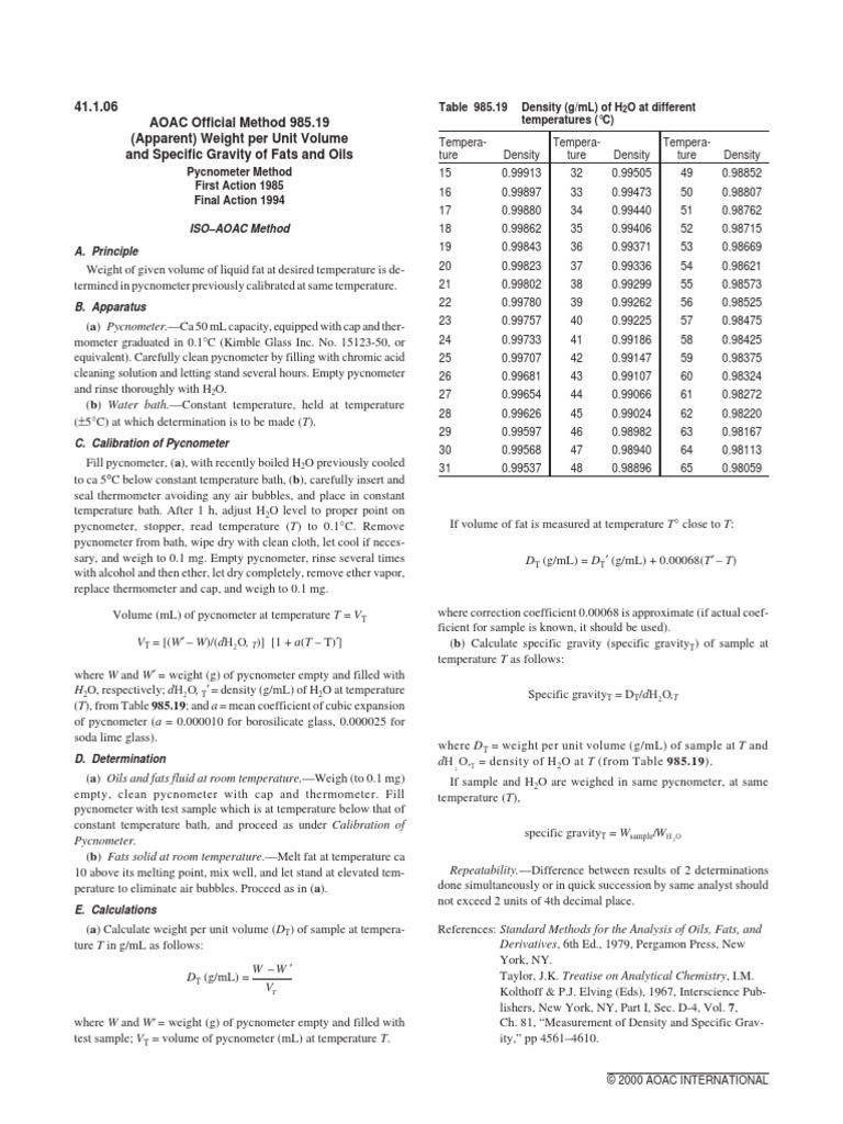 AOAC Official Method 985.19 | PDF | Density | Metrology