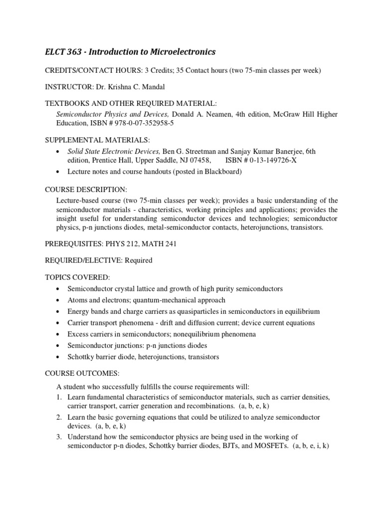 Introduction to Semiconductor Physics and Microelectronic Devices | PDF | Semiconductors | P–N ...