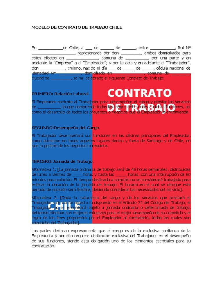 Modelo de Contrato de Trabajo | PDF | Salario | Tiempo de trabajo