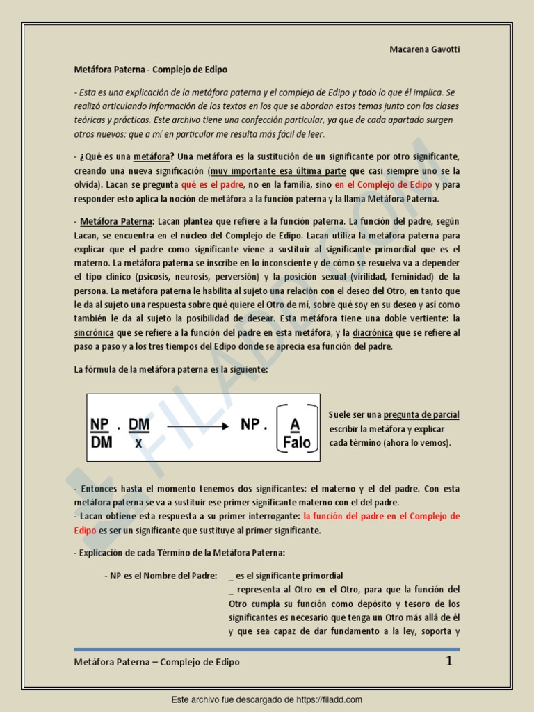 Metafora Paterna - Complejo de Edipo | PDF | Complejo de Edipo ...
