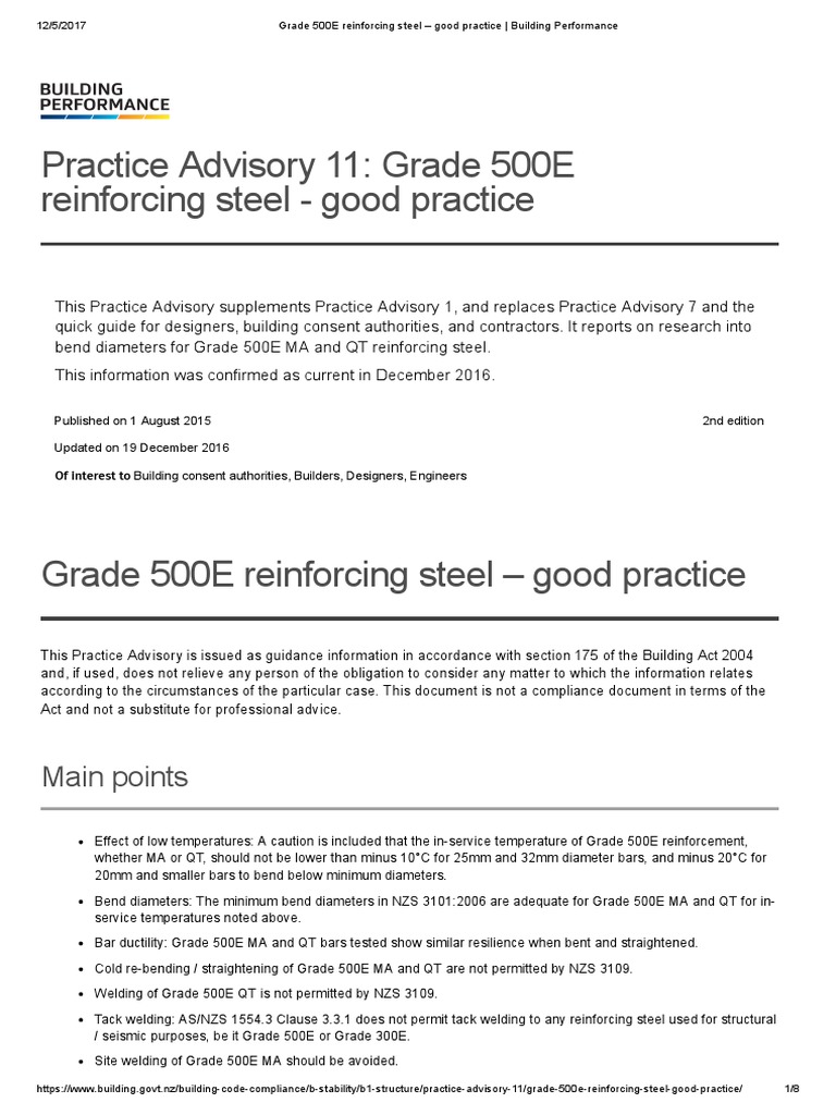 MBIE - Grade 500E Reinforcing Steel - Good Practice | PDF | Strength Of ...