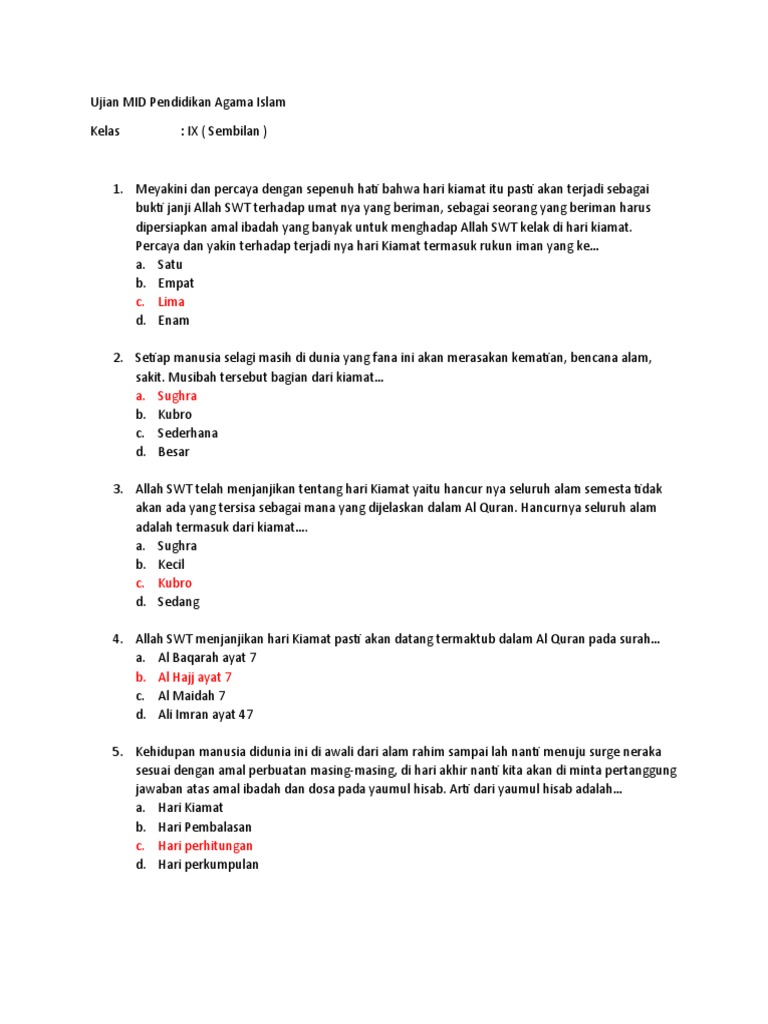 Ujian MID PAI 9 | PDF