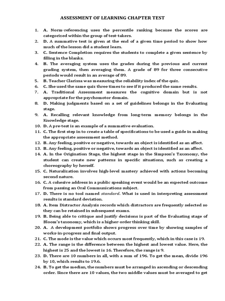 Assessment EDITED Chapter Test Answers Key | PDF | Educational ...