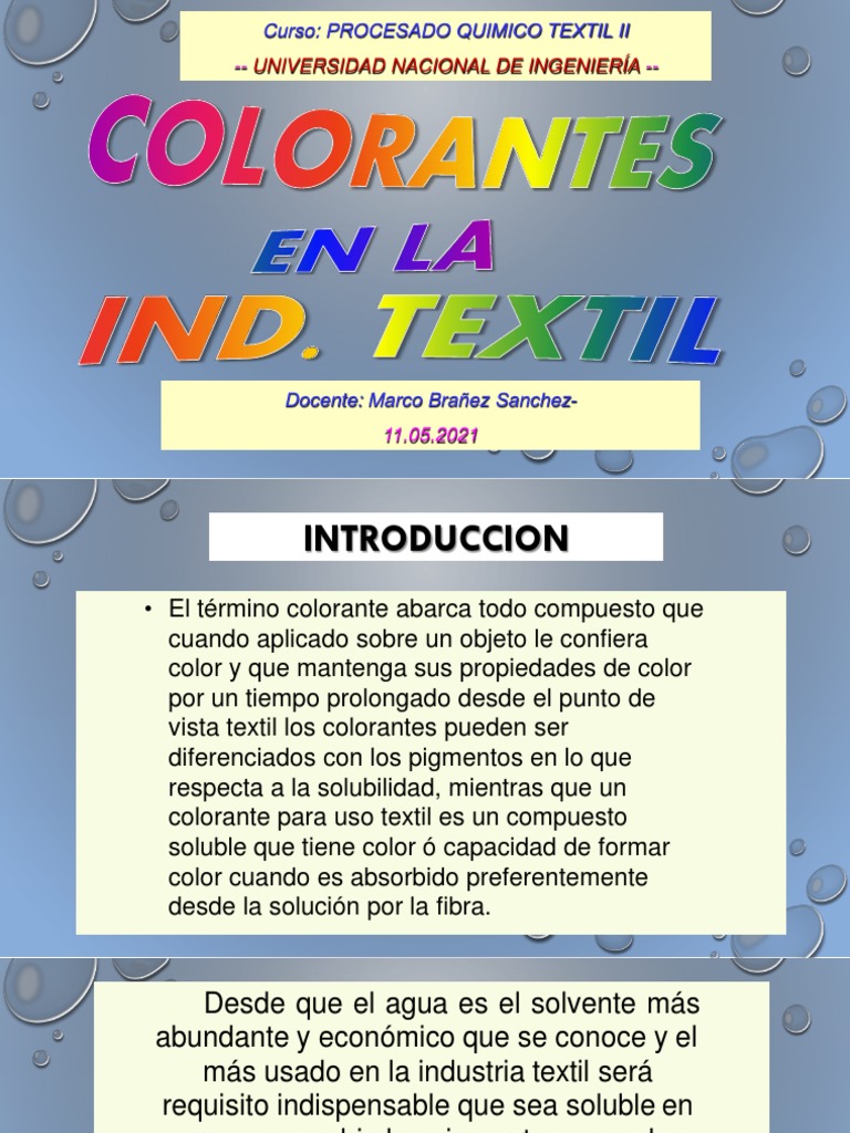Clasificación De Colorantes Textiles Pdf Redox Solubilidad
