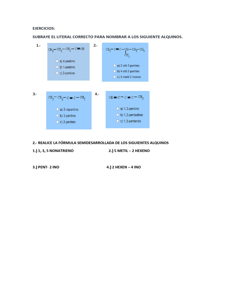 Ejercicios de Alquenos y Alquinos | PDF