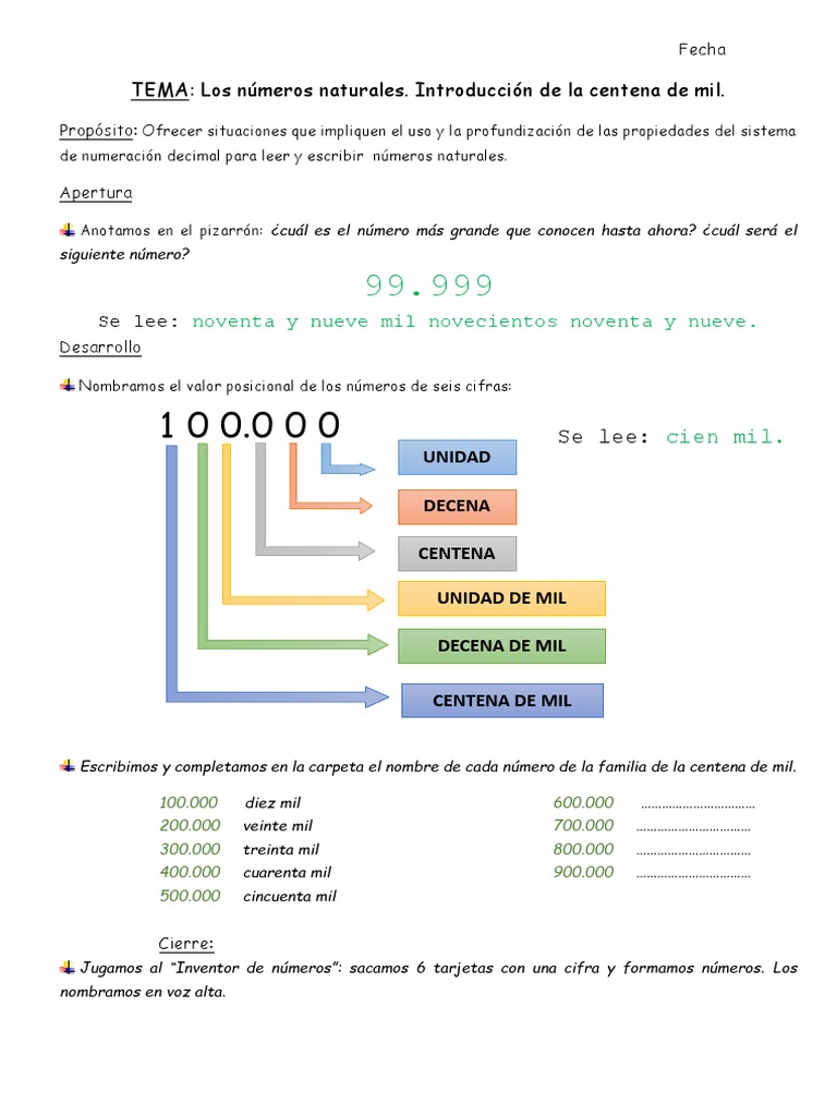 Números Naturales: Centena de Mil | PDF | Matemática Elemental ...