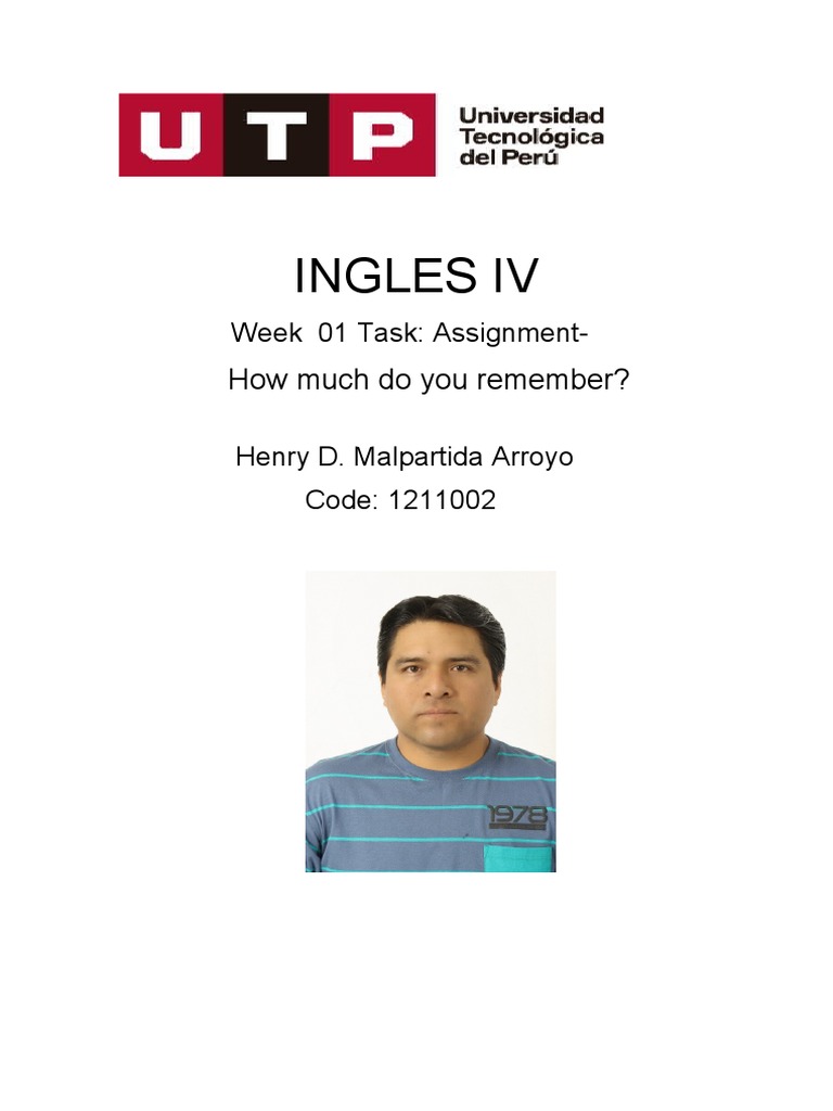 INGLES IV - Carátula Tarea Week 1 | PDF