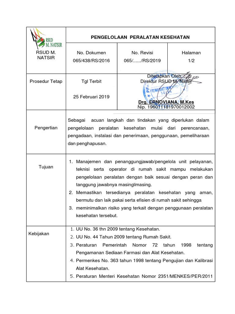 SOP Pengelolaan Peralatan Kesehatan | PDF