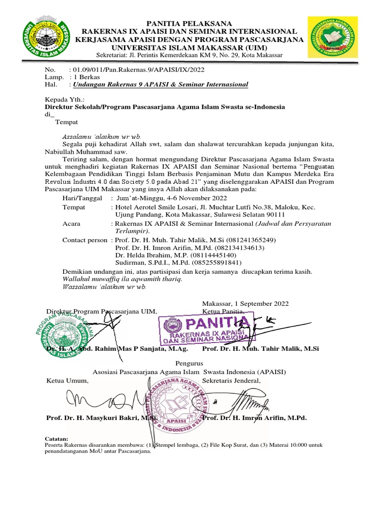 Rakernas IX APAISI di UIM Makassar | PDF