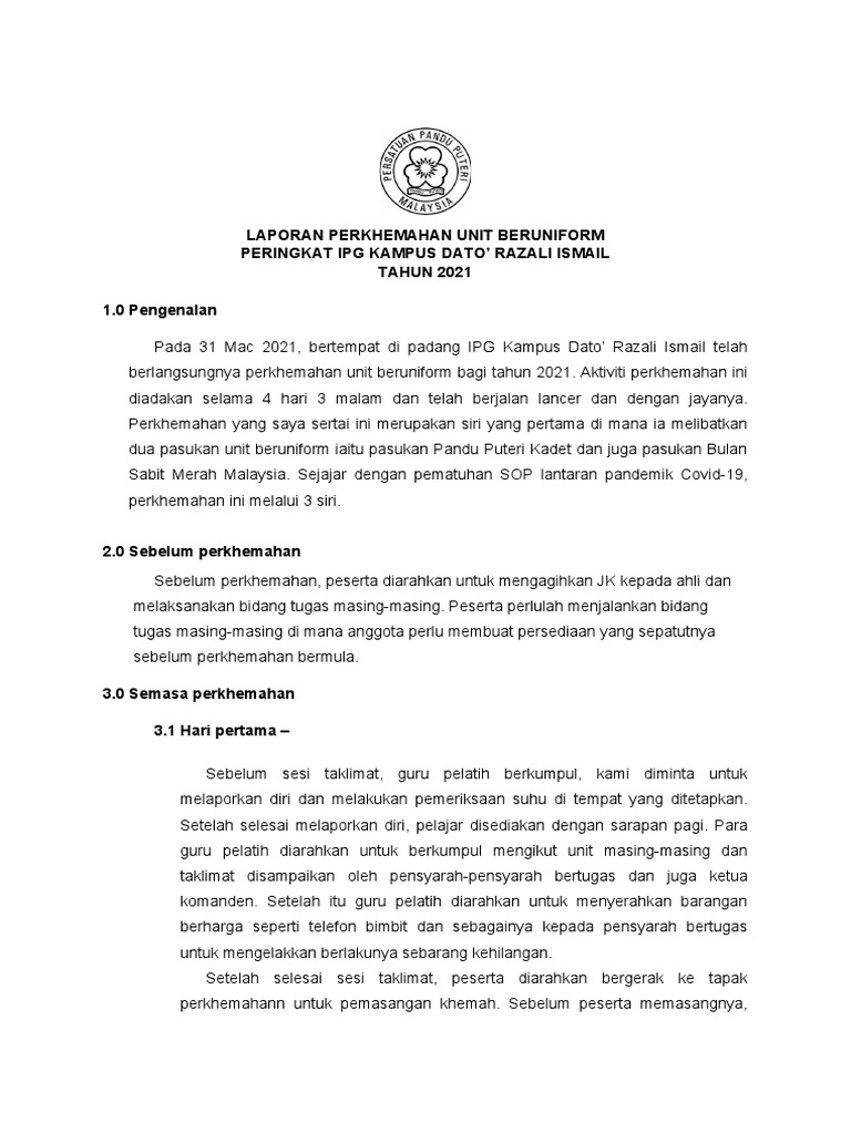 Laporan Perkhemahan Unit Beruniform 2 | PDF