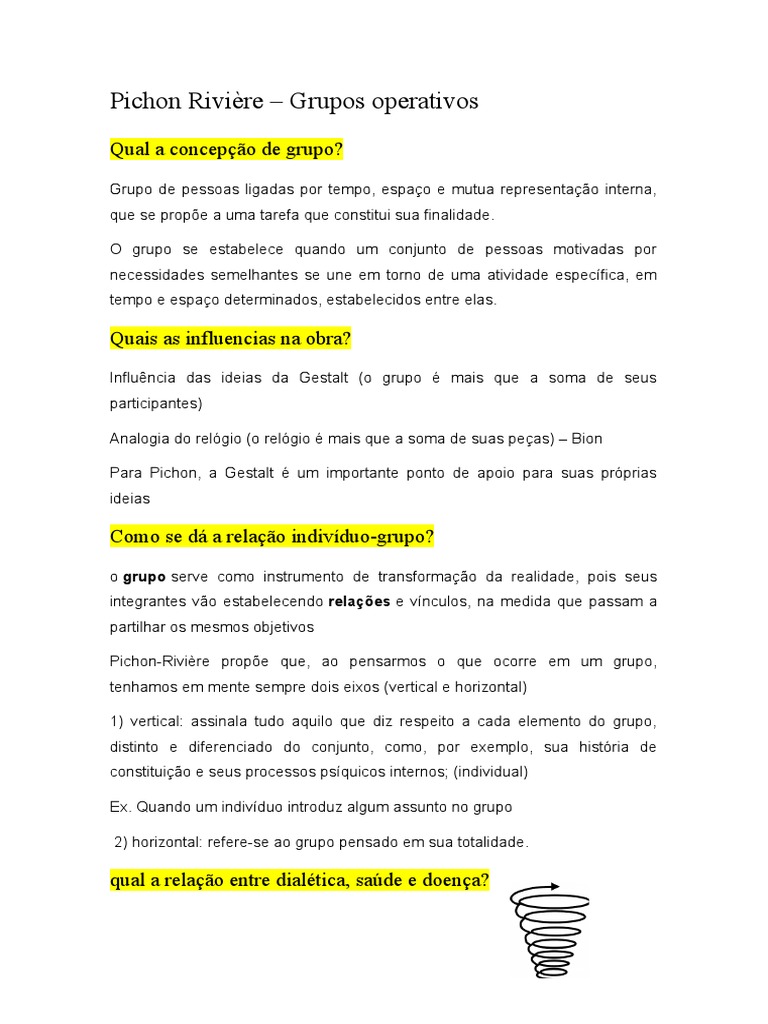 Grupos Operativos segundo Pichon-Rivière | PDF | Dialética | Tempo