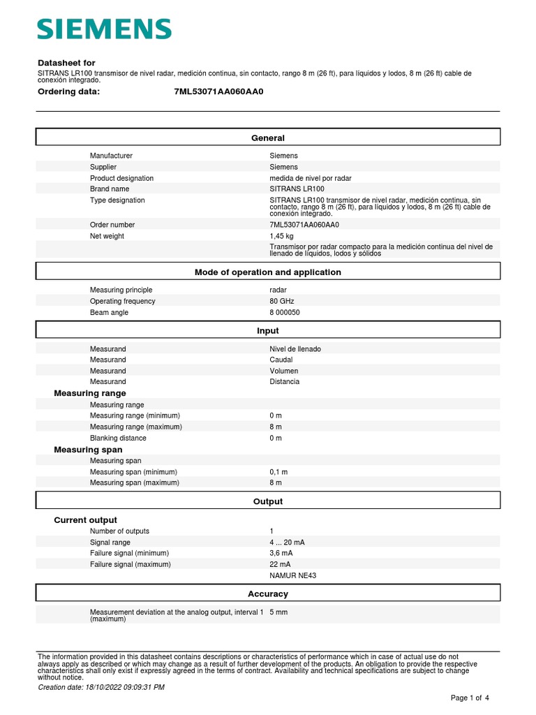 7ML53071AA060AA0 | PDF | Radar | Measurement