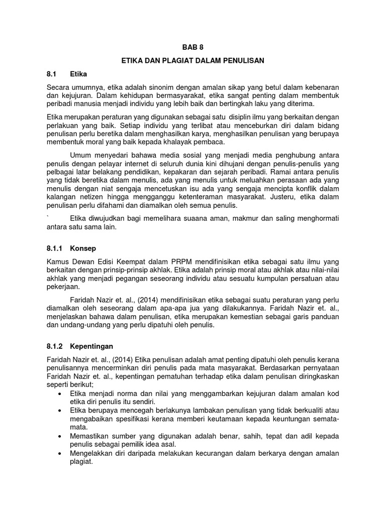 Nota Bab 8 Etika & Plagiat Dalam Penulisan Akademik | PDF