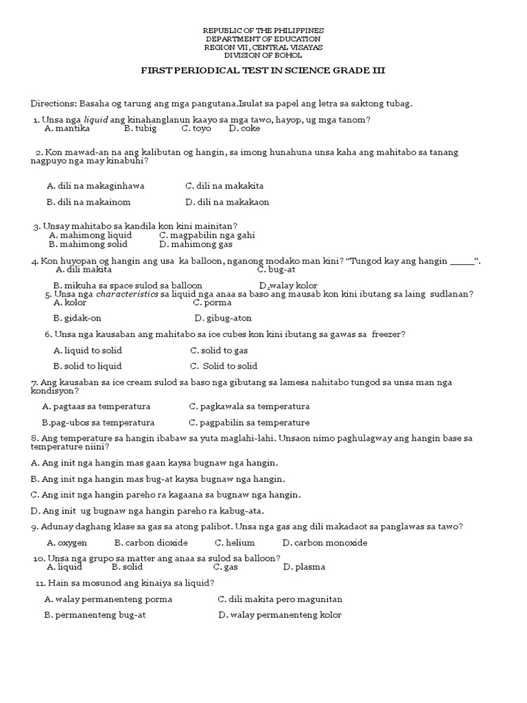 First Periodical Test in Science Grade Iii | PDF