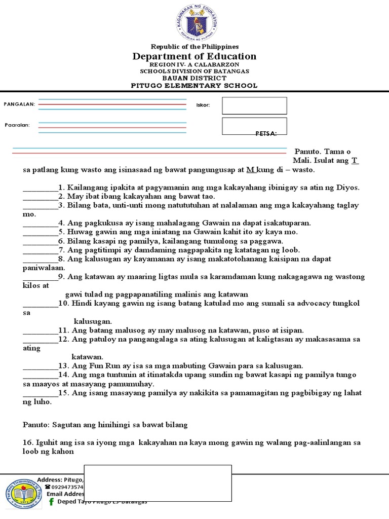 Periodical Test First Quarter | PDF
