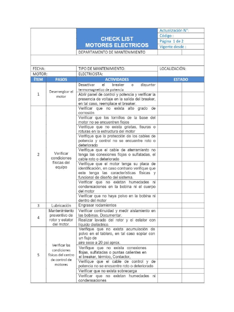 Check List Motor Electrico | PDF