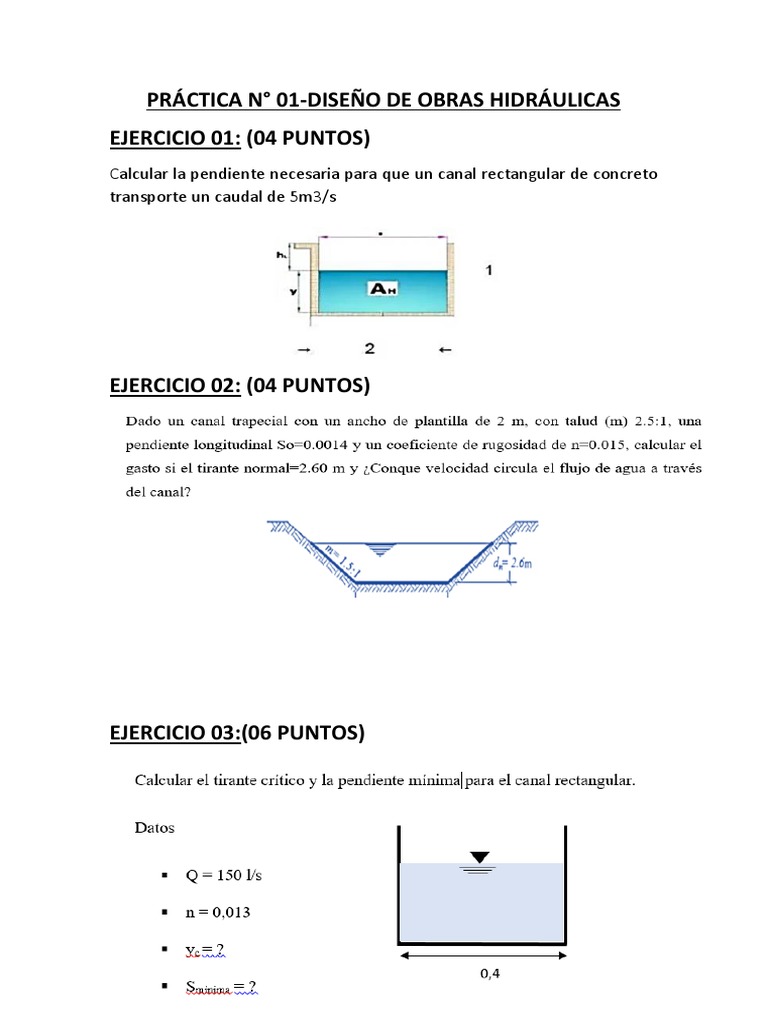 Práctica #01-Diseño de Obras Hidráulicas Ejercicio 01: (04 Puntos) | PDF