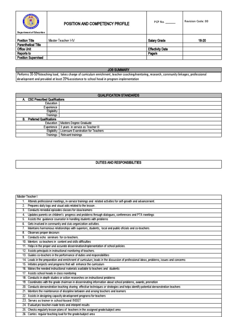 Master Teacher Role & Responsibilities | PDF | Teachers | Teaching Method