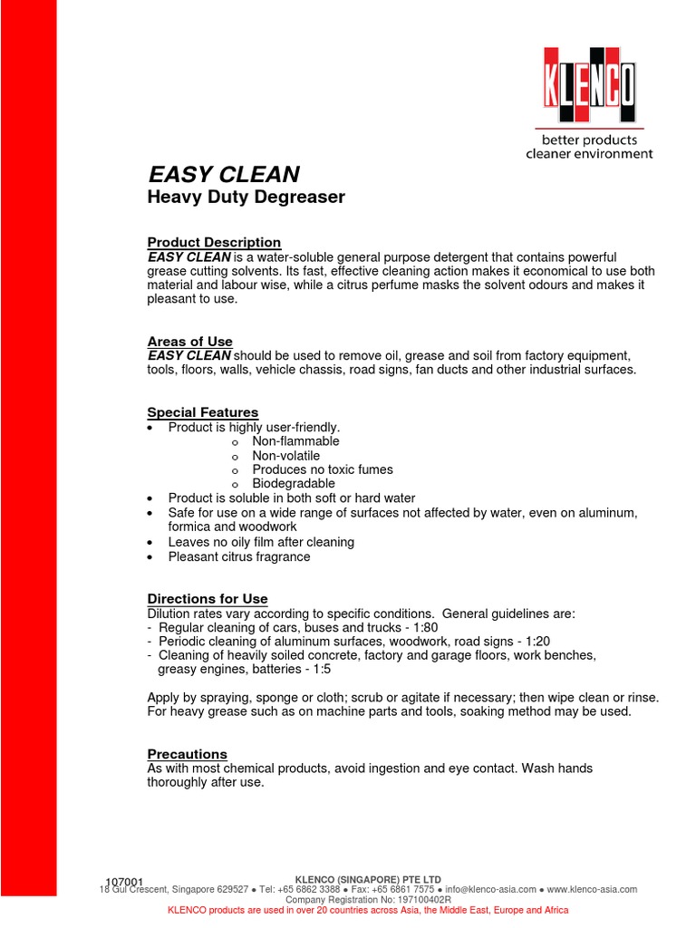 MSDS Easy-Clean - 20 | PDF | Water | Personal Protective Equipment