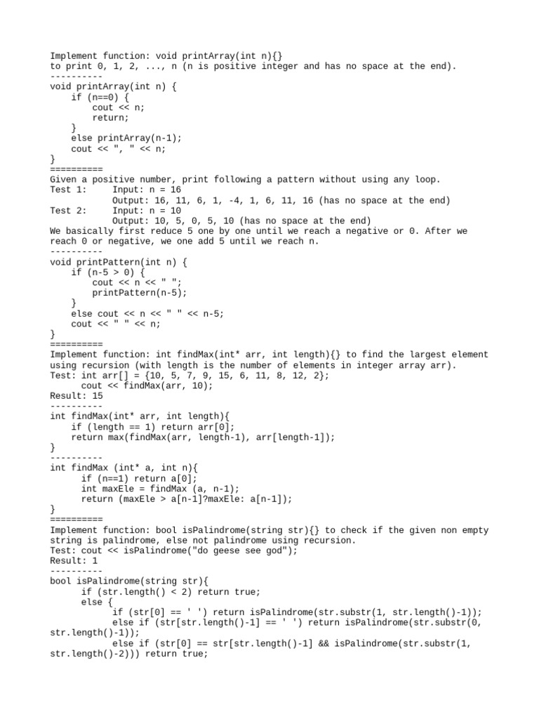 Fucntion Recursion Pdf Numbers String Computer Science 4436