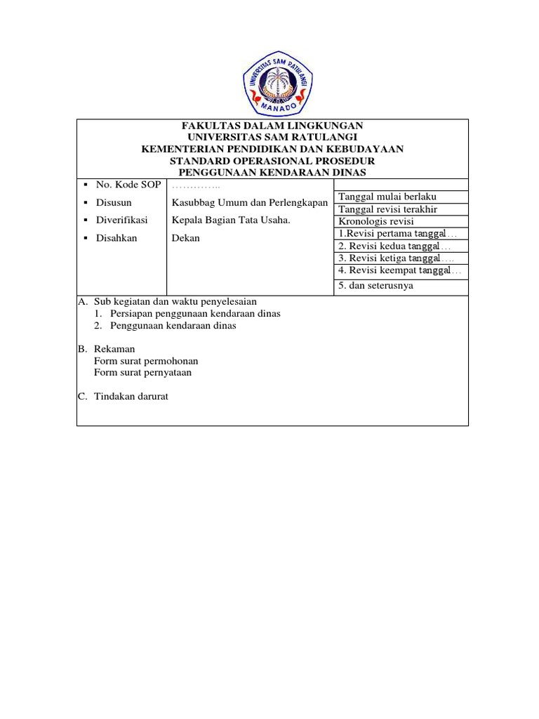 SOP Penggunaan Kendaraan Dinas | PDF