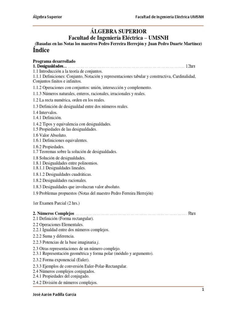 Álgebra Superior - NOTAS - Capitulo - 1 | PDF | Números | Conjunto ...