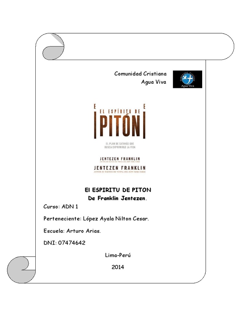 El Espiritu de Piton. Trabajo de Libro | PDF | Fe | Dios