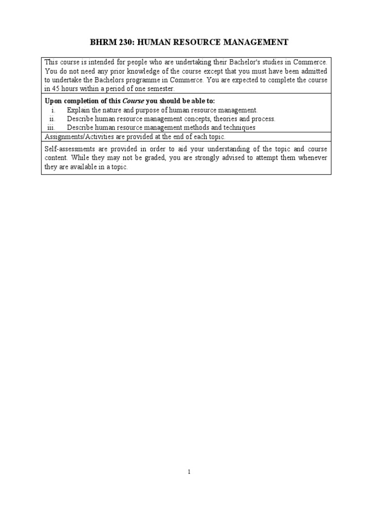 BHRM 230: Human Resource Management Overview | PDF | Human Resource ...