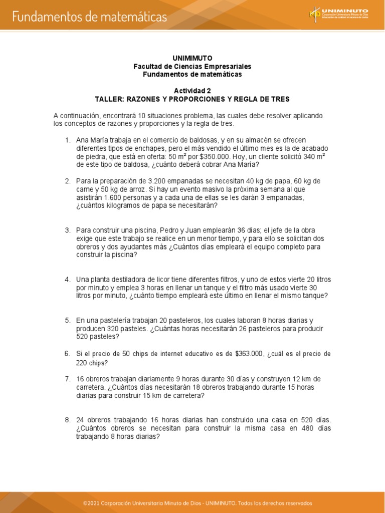 Taller Regla de Tres | PDF