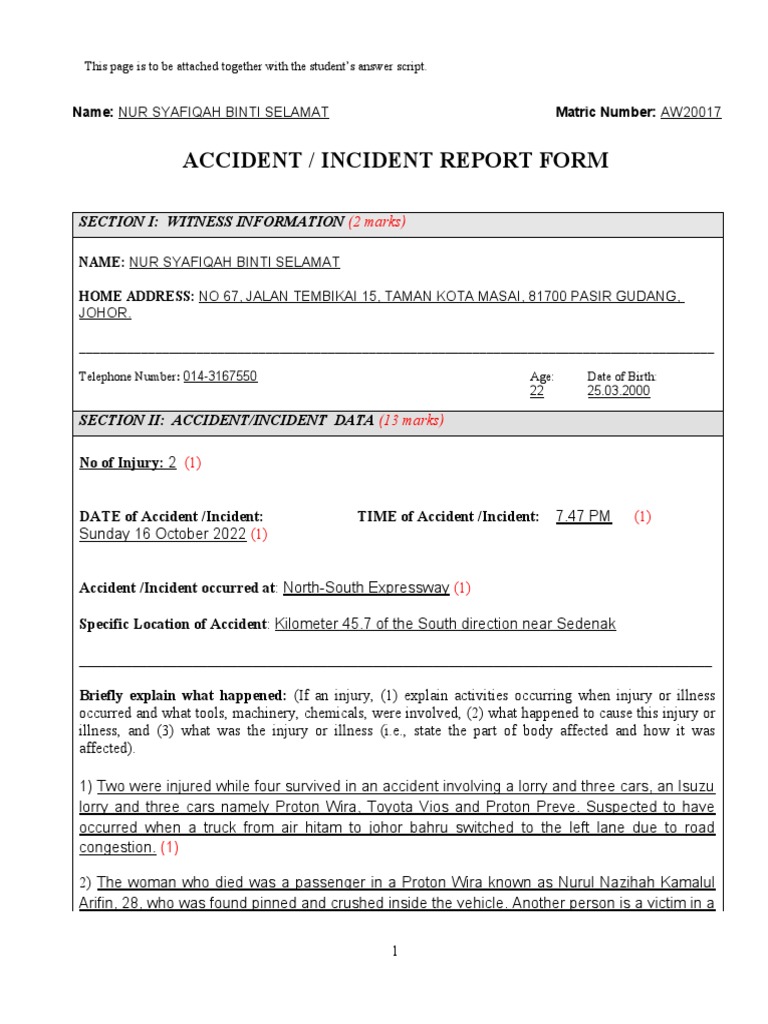 Week 2 Sample Accident Report Form 2 A | PDF | Transport | Vehicles