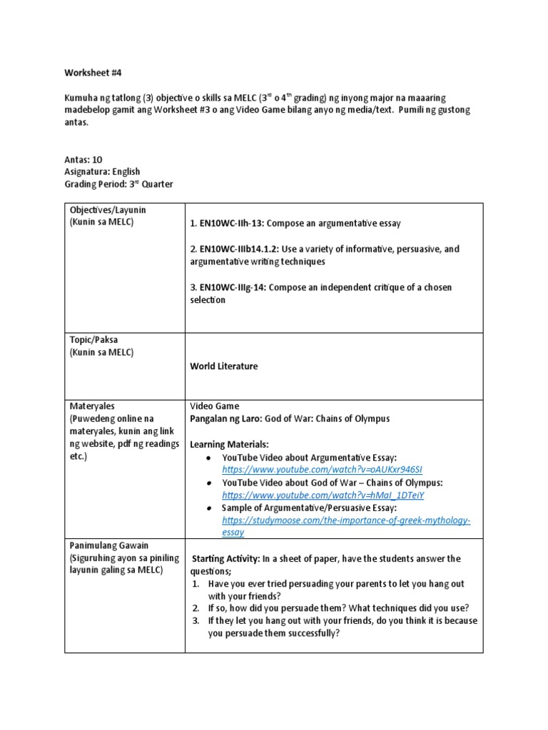 LLAUDERES - Worksheet #4 (Midya at Teknolohiya) | PDF | Essays | Cognition