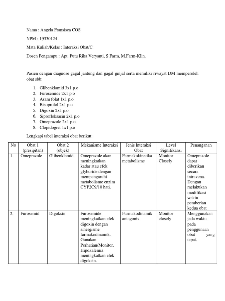 Angela Fransisca COS - Tugas Interaksi Obat - Kelas A | PDF