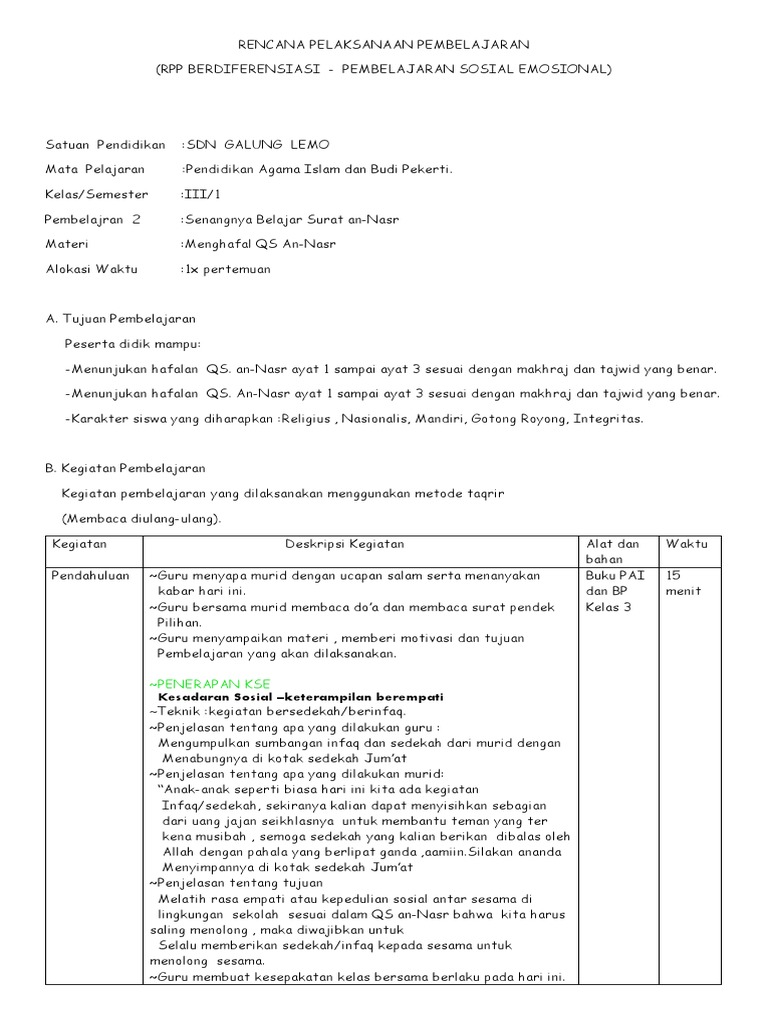 Rencana Pelaksanaan Pembelajaran (RPP Berdiferensiasi-Pse) | PDF