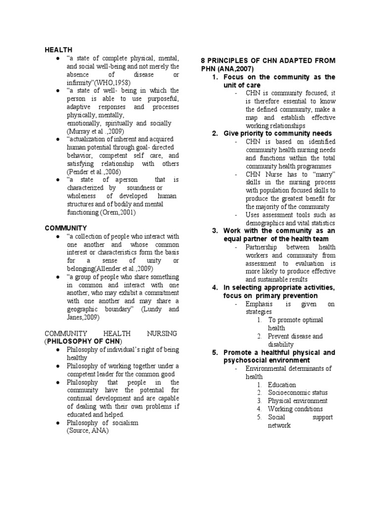 CHN Pointers | PDF | Nursing | Community