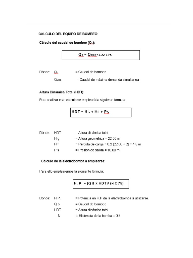 Ejemplos Calculo de Bombas | PDF | Caballo de fuerza | Bomba