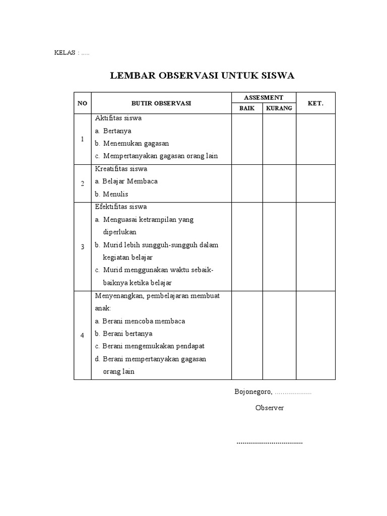 Lembar Observasi Siswa | PDF