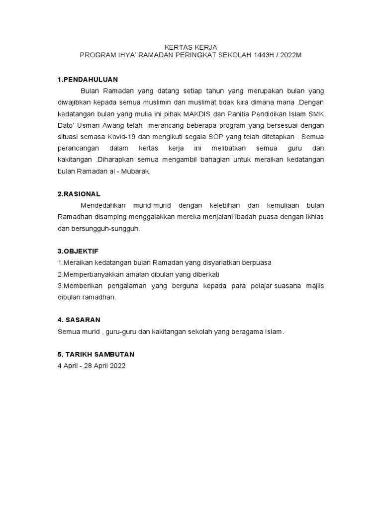 Program Ihya’ Ramadan SMK Dato’ Usman | PDF