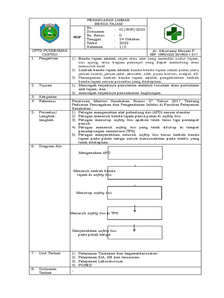 Sop Penanganan Limbah Medis Benda Tajam Ok | PDF