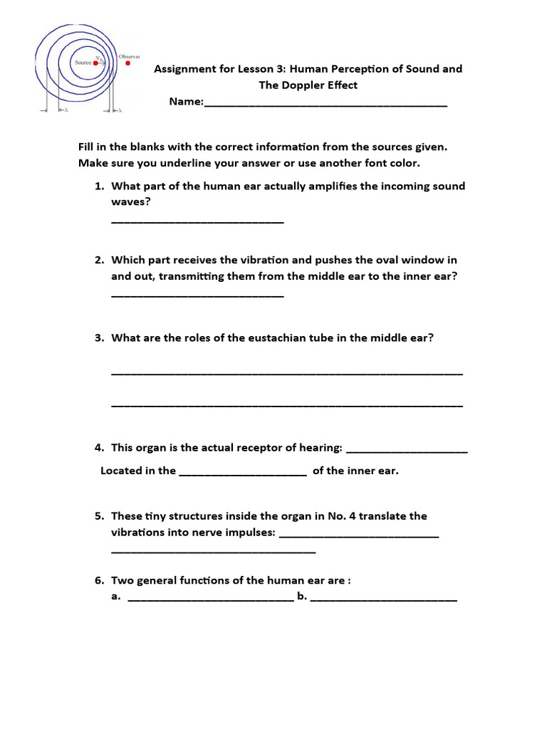 Physics Assignment Lesson 3 Human Perception of Sound, The Doppler ...