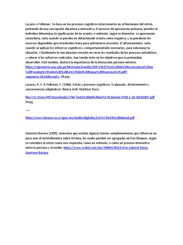 Lazarus y Folkman | PDF | Estrés (biología) | Sicología