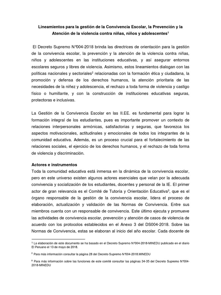Lectura - Resumen de Protocolos DS #004-2018-MINEDU | PDF | Violencia | Policía